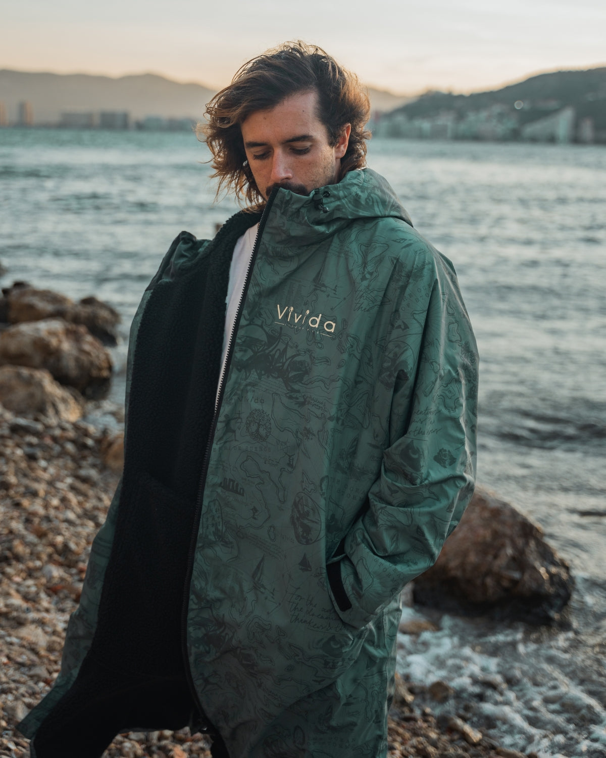 Waterproof Sherpa Drying & Changing Robe - Wilderness Green Map of ...