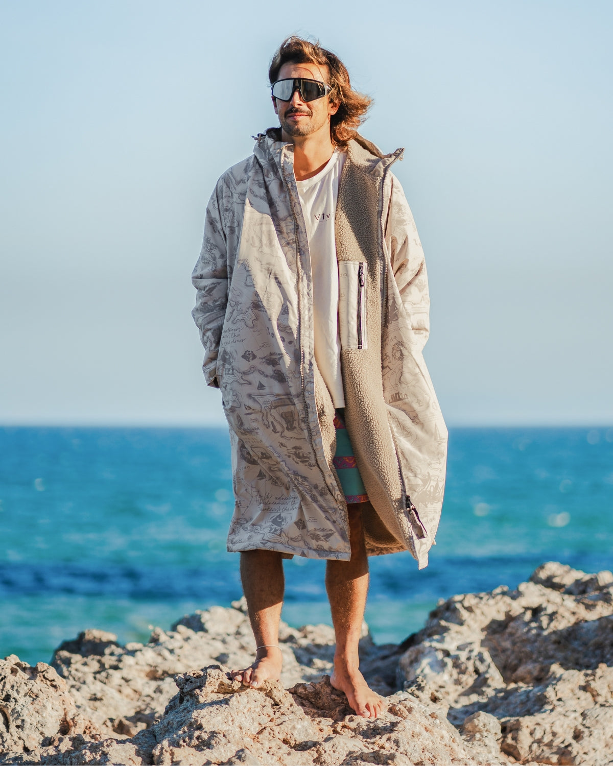 Waterproof Sherpa Fleece Drying & Changing Robe - Desert Sand Map of ...